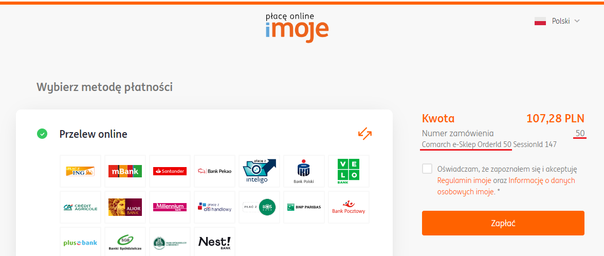 imoje (ING Bank) – Centrum Pomocy Comarch e-Sklep